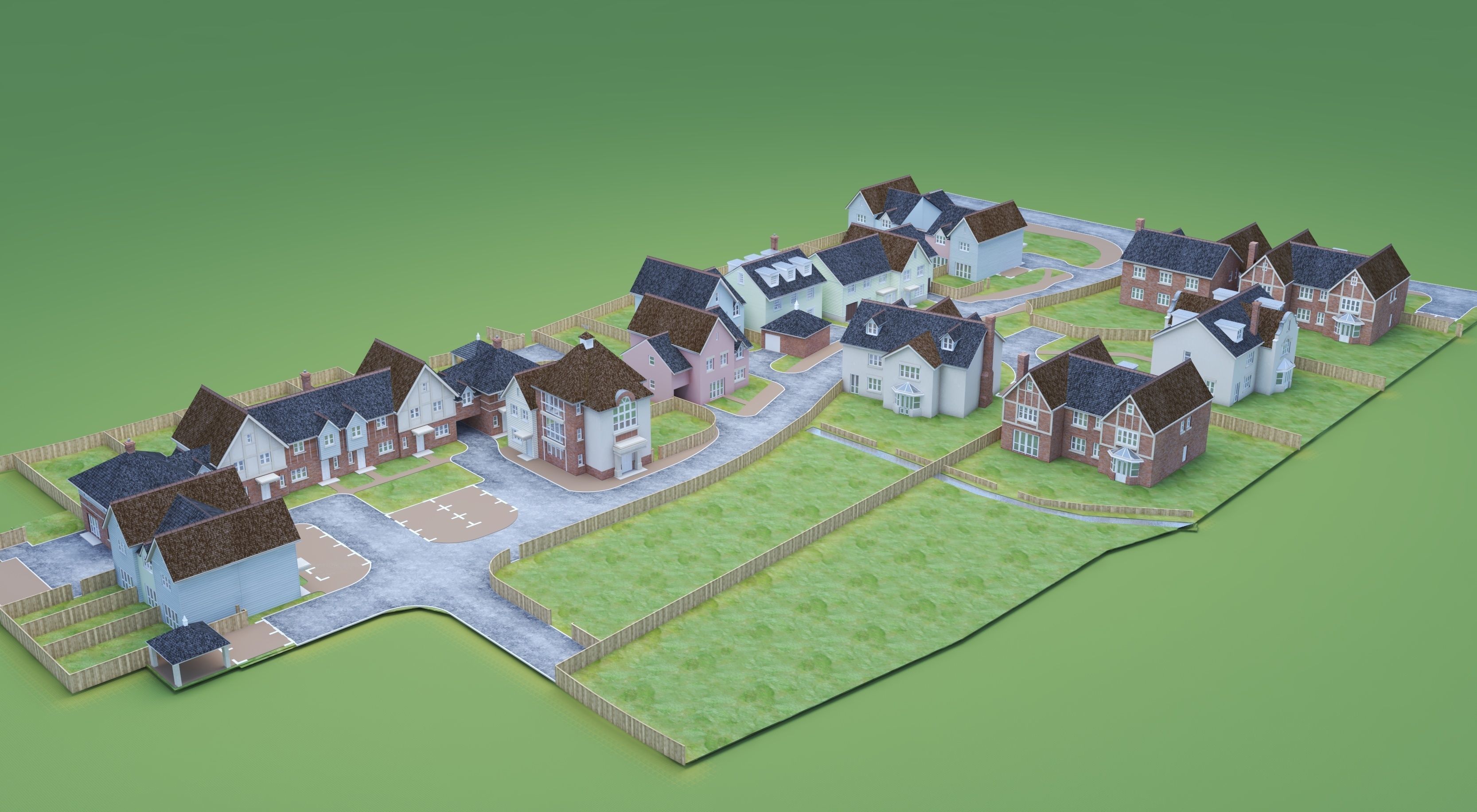 UK country neighborhood 3D model | CGTrader