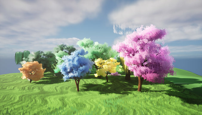 3D model Stylized Meadow 3D Scene with trees VR / AR / low-poly | CGTrader