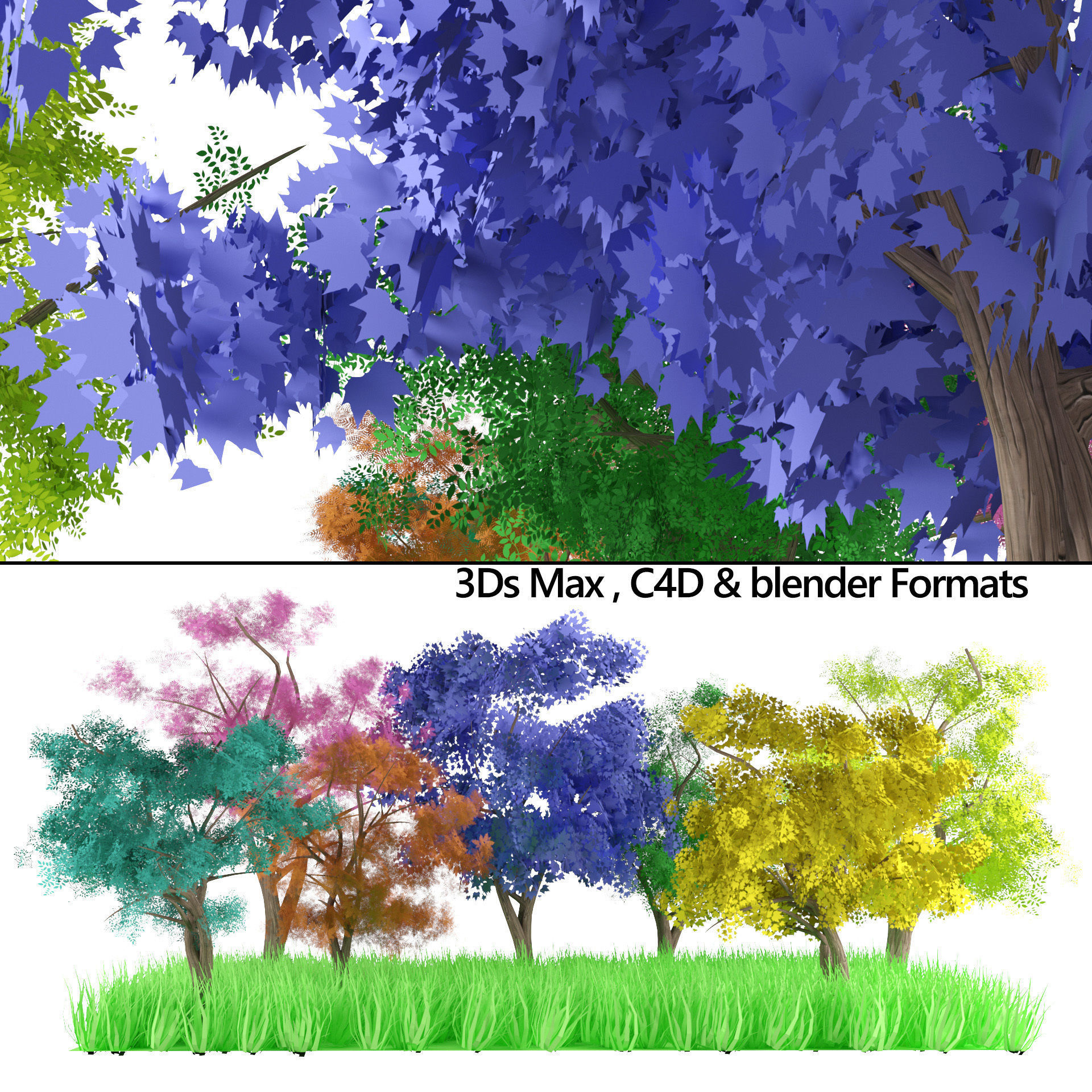 3D model Stylized Meadow 3D Scene with trees VR / AR / low-poly | CGTrader