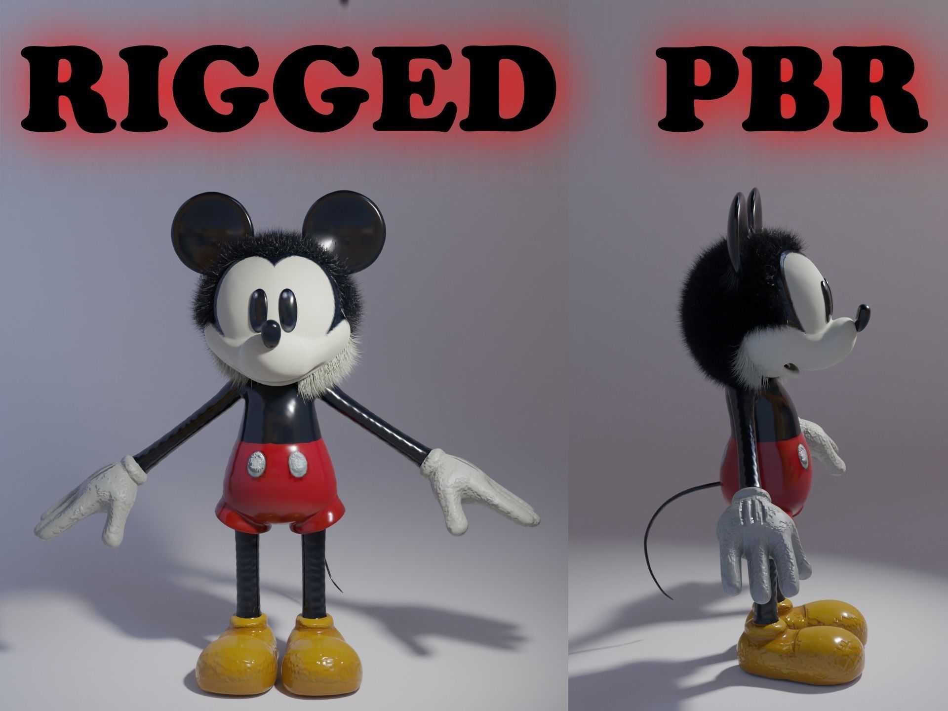 3D model Disney Mickey Mouse cartoon rigged character VR / AR / low ...