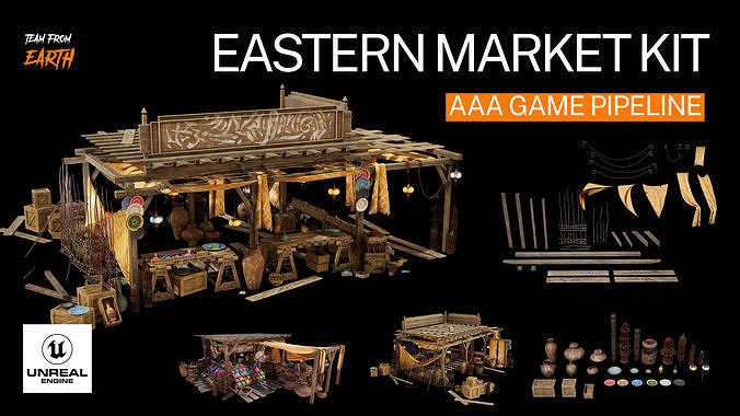 3D model Street bazaar environment kit and props Unreal 5 realistic ...