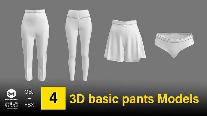 3D model 4 3D basic pants models VR / AR / low-poly | CGTrader