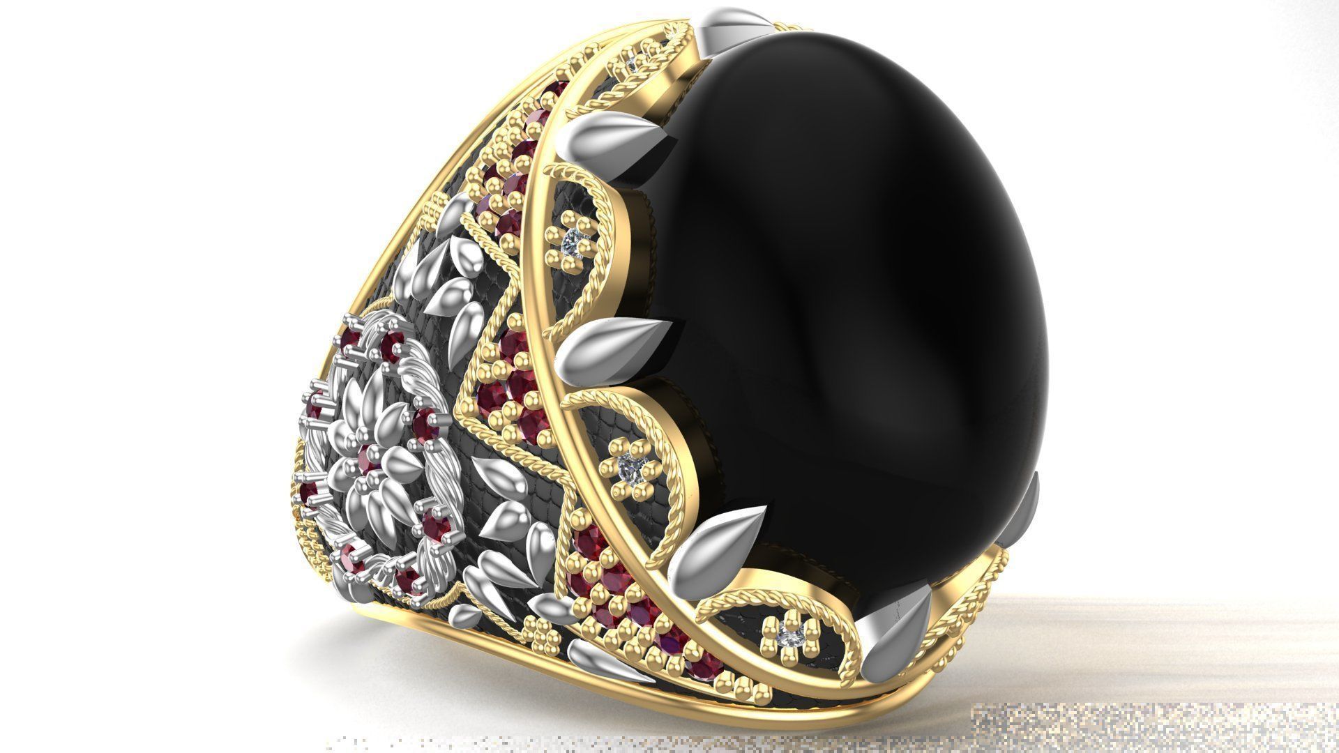 Turkish King Crown Black Onyx Silver Men Ring 3D model 3D printable ...
