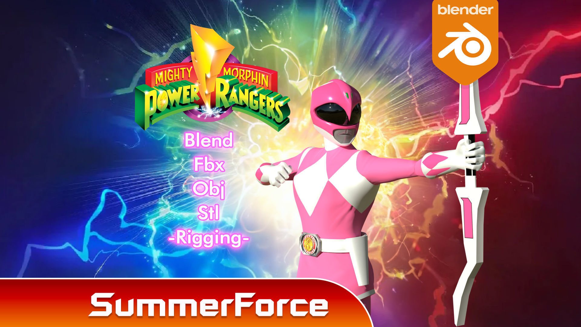 Pink Ranger - Mighty Morphin Power Ranger 3D model rigged | CGTrader