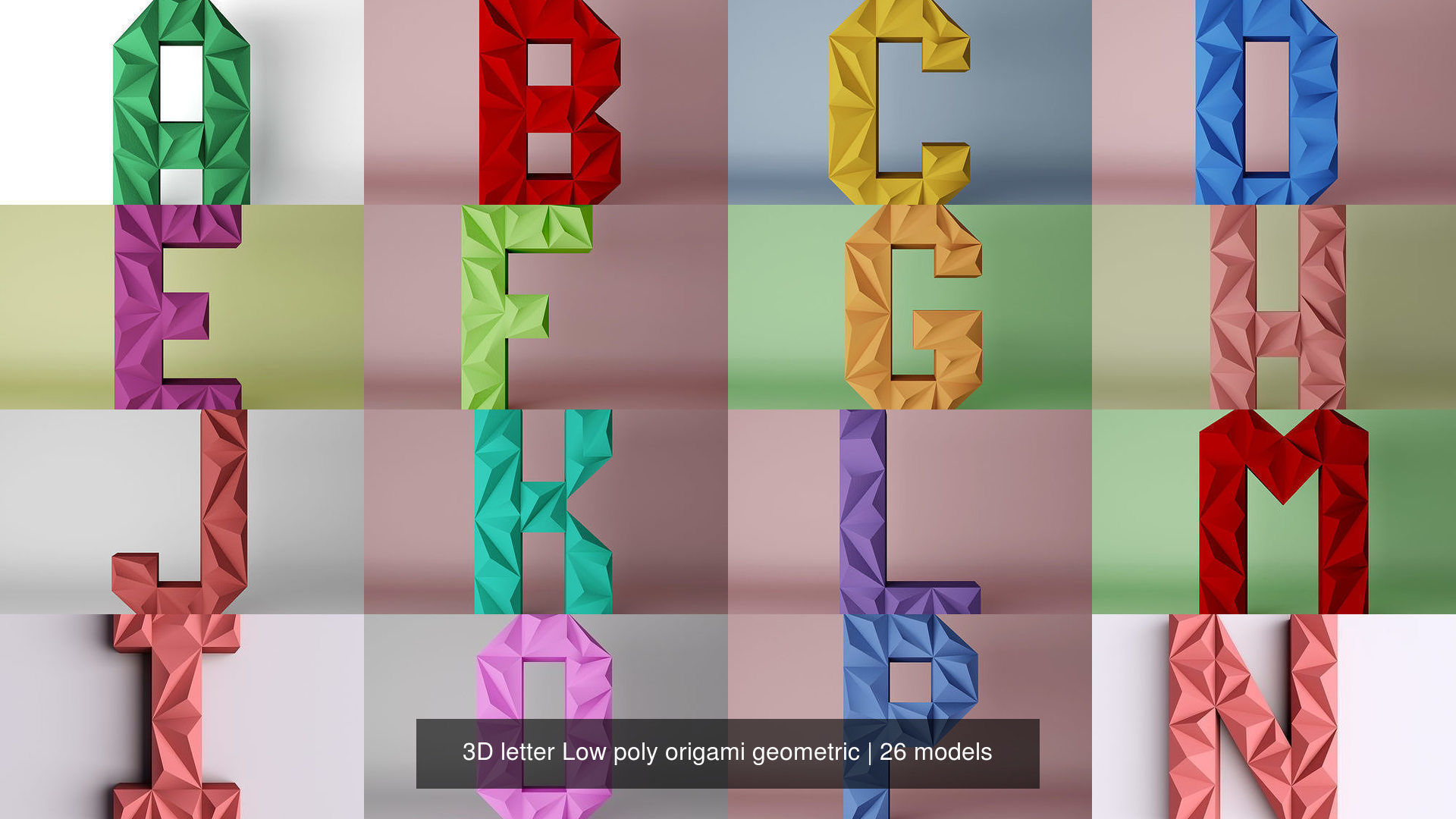 3D Model Collection 3D letter Low poly origami geometric VR / AR / low ...