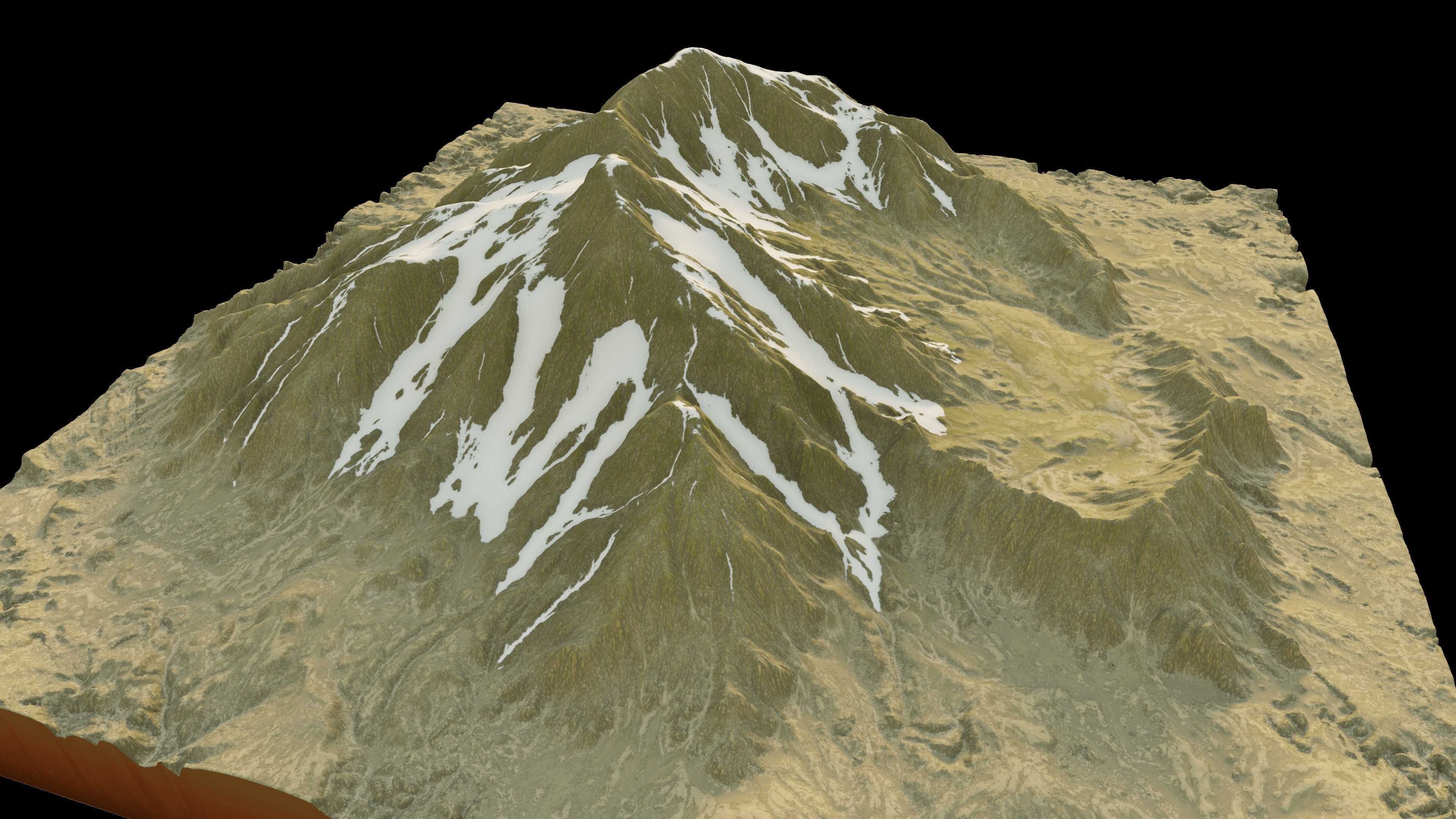 snow mountain with crater free 3d terrain model free VR / AR / low-poly ...