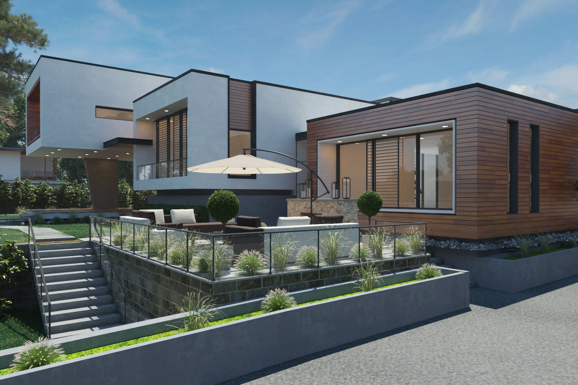 Modern house 3D scene environment with forest surrounded 3D model ...
