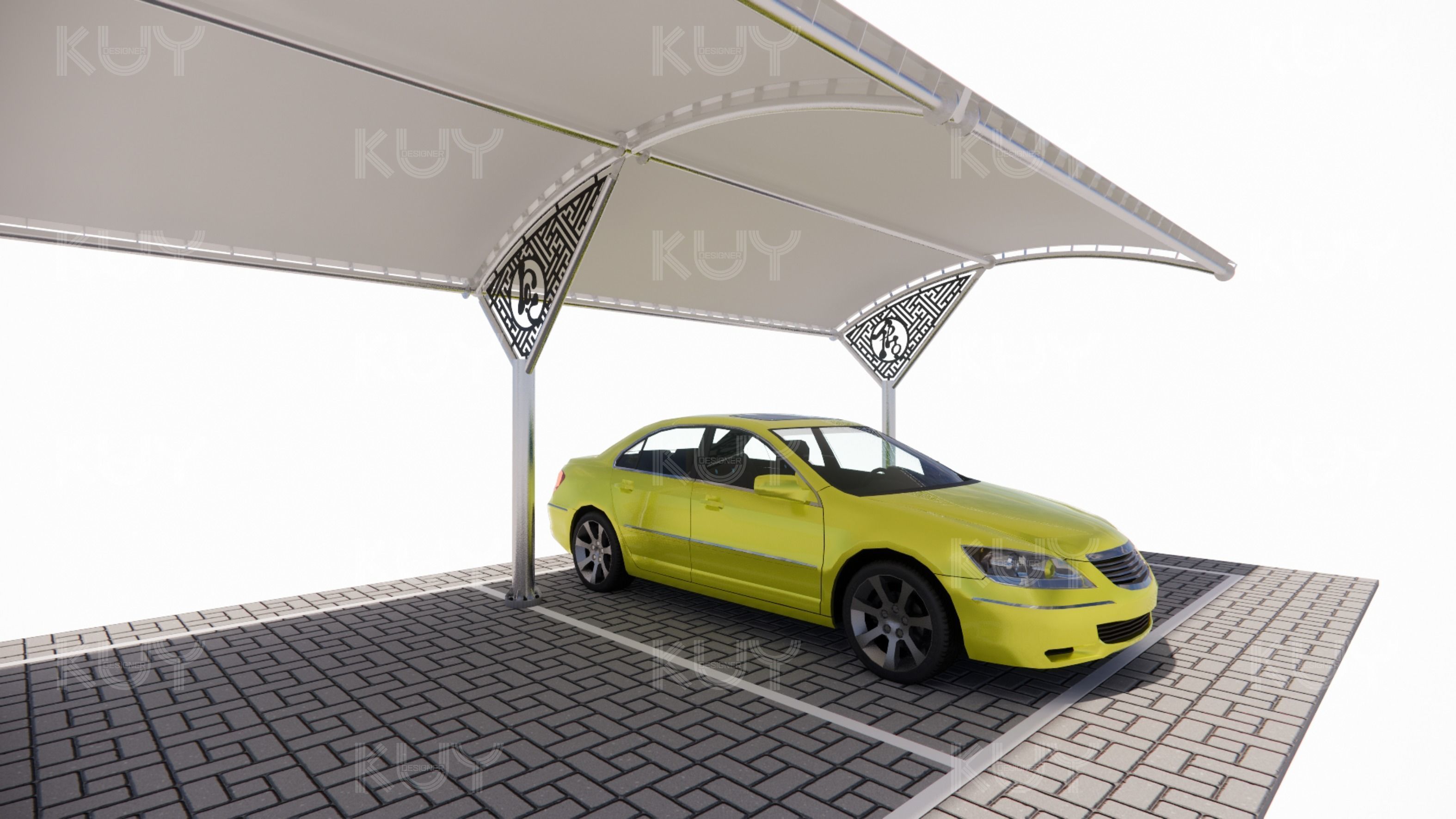 3D model Stretch canvas roof structure with pattern 2 VR / AR / low ...