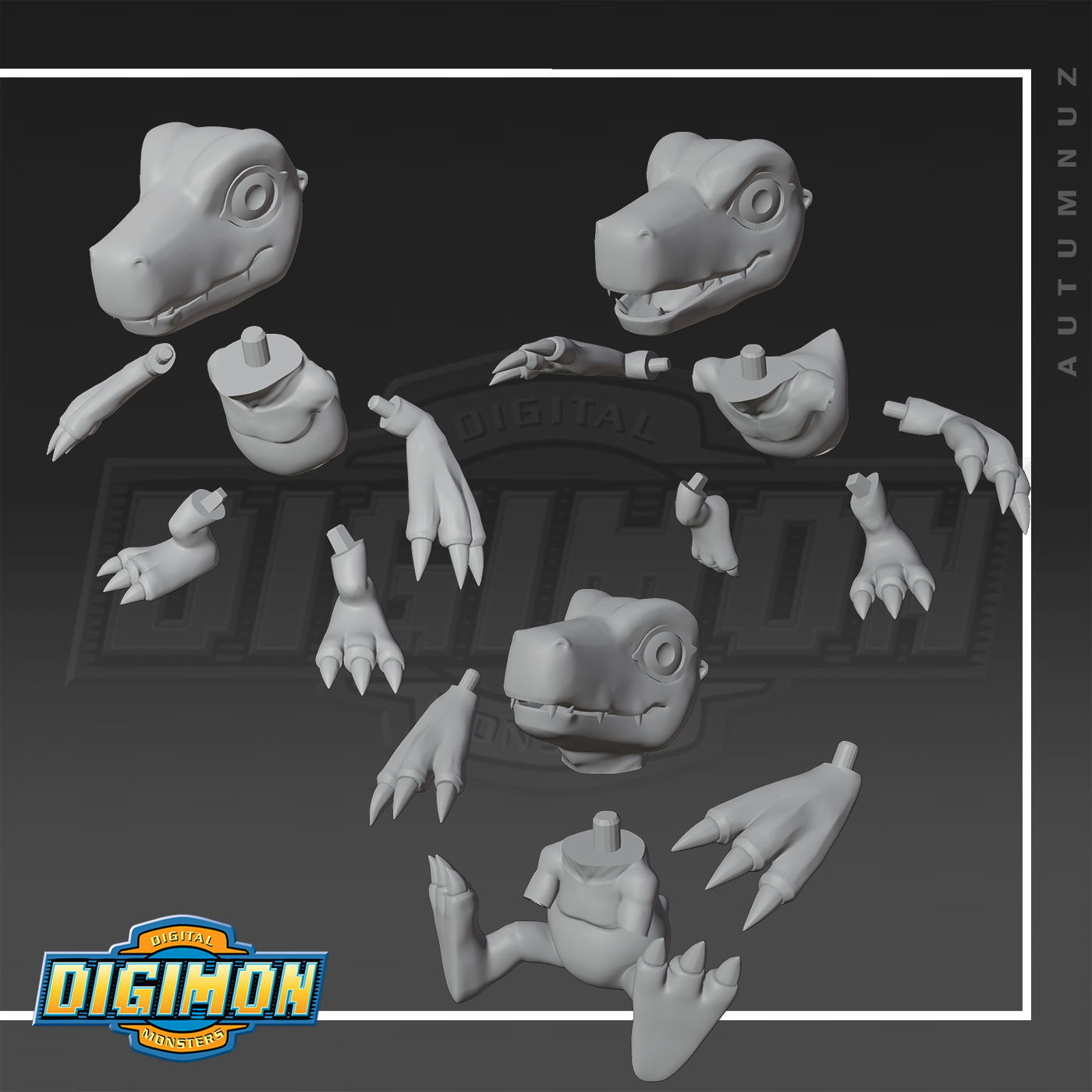 AGUMON DIGIMON SET x3 3D model 3D printable | CGTrader