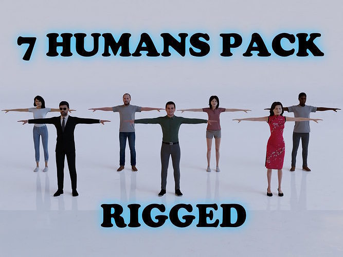 3D model Pack of 7 rigged humans T-pose VR / AR / low-poly | CGTrader