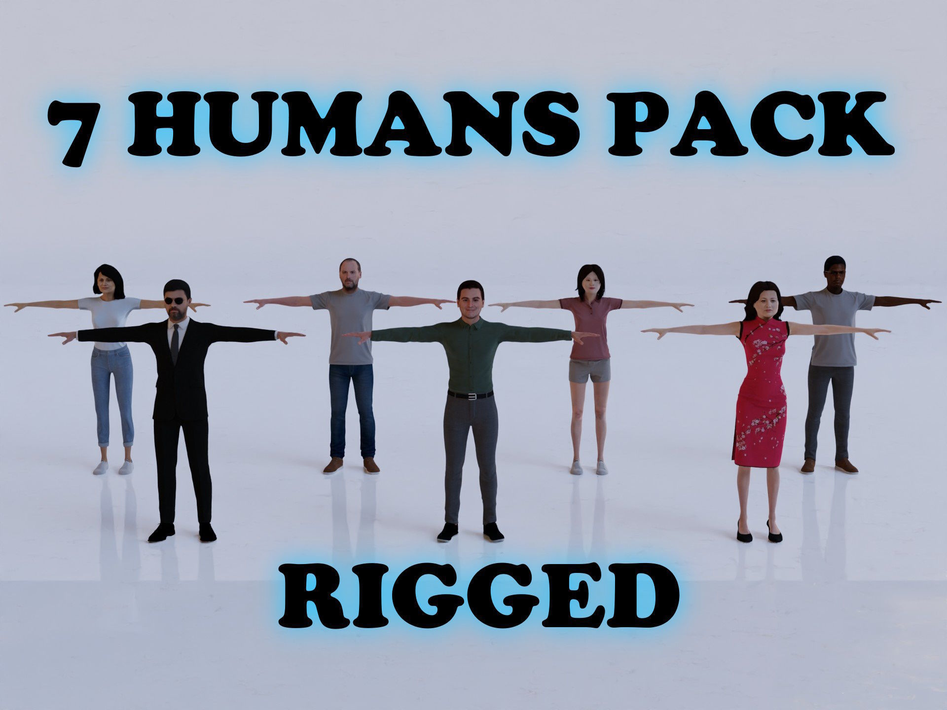 3D model Pack of 7 rigged humans T-pose VR / AR / low-poly | CGTrader