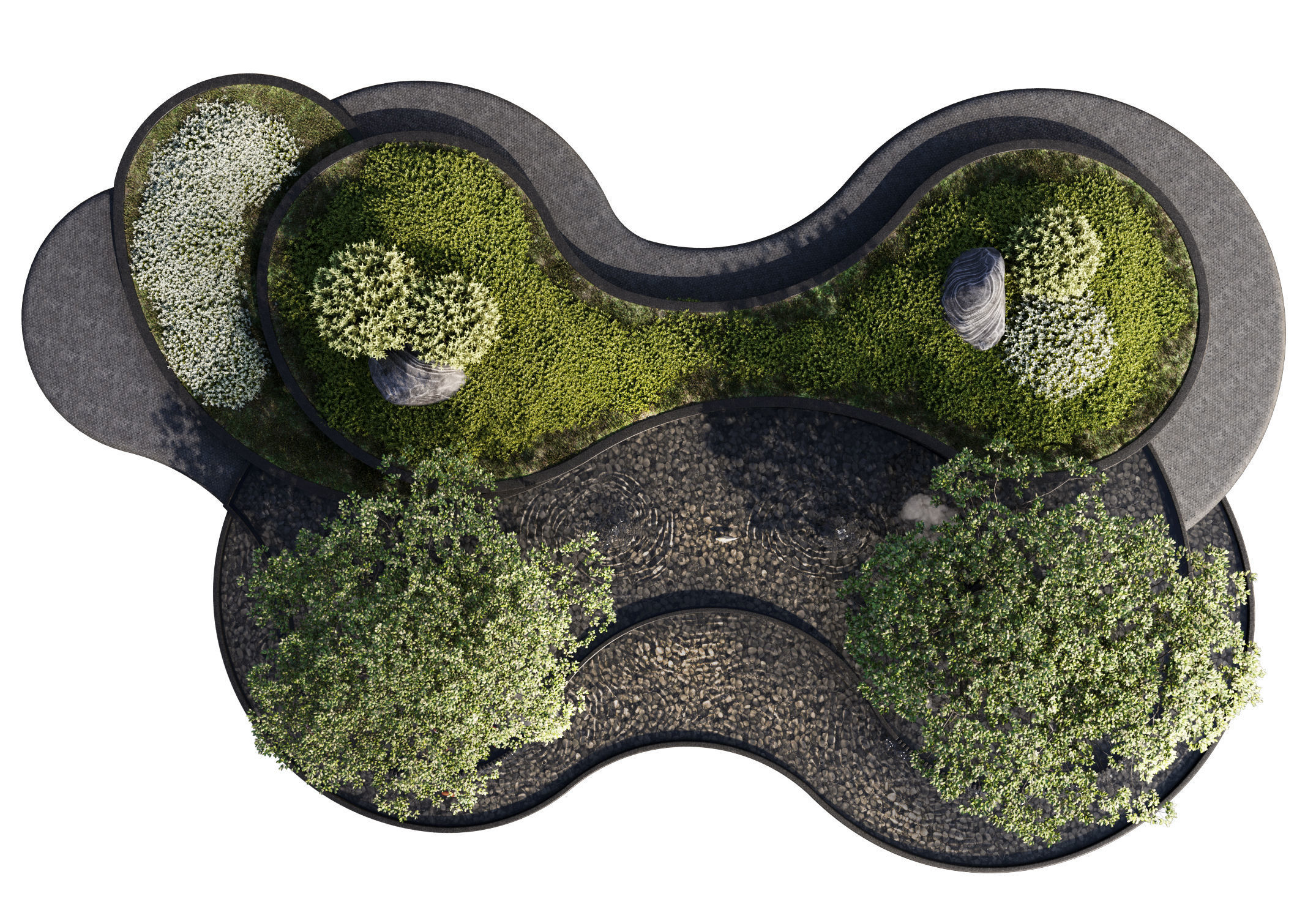 Landscaping Figure with Plants Waterfalls and Fish 3D model | CGTrader