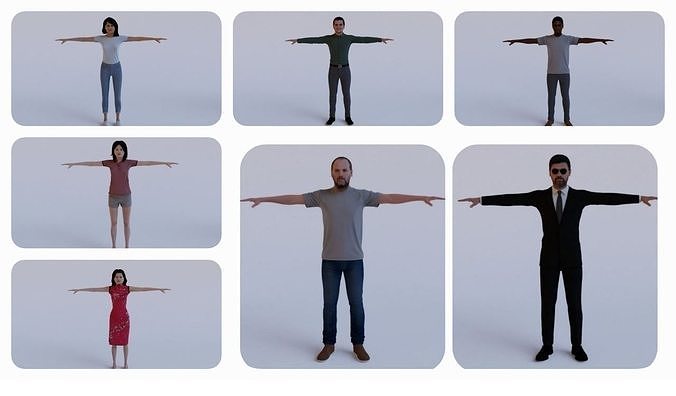 3D model Collection 7 rigged humans textured VR / AR / low-poly | CGTrader