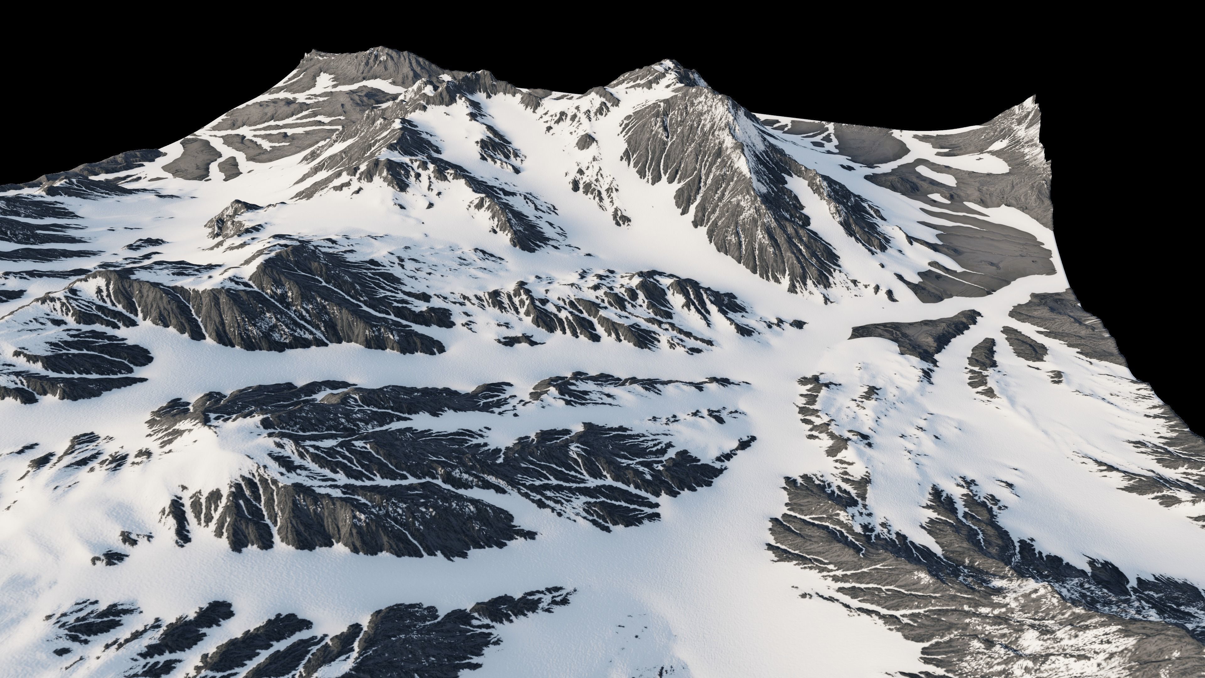 3D model snowy mountains with slope 3d terrain model VR / AR / low-poly ...