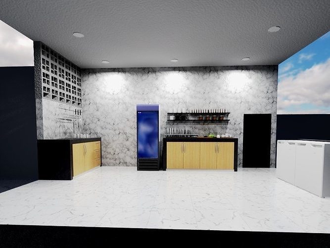 Kitchen Set design with stone marble wall 3D model 3D printable | CGTrader