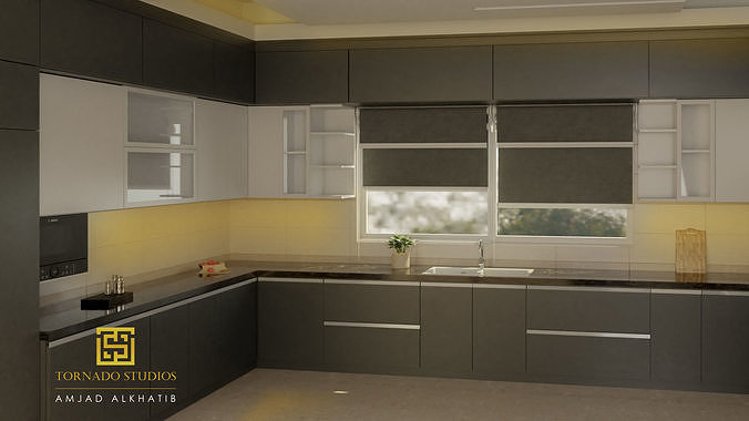 modern kitchen with tv unit and sofa 3D model | CGTrader