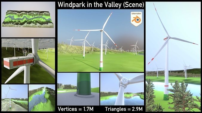 3D model Windpark in the Valley Scene VR / AR / low-poly | CGTrader