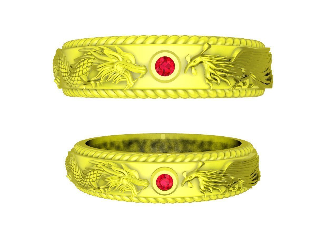 6723 Diamond Dragon Phoneix Wedding Rings 3D model 3D printable | CGTrader