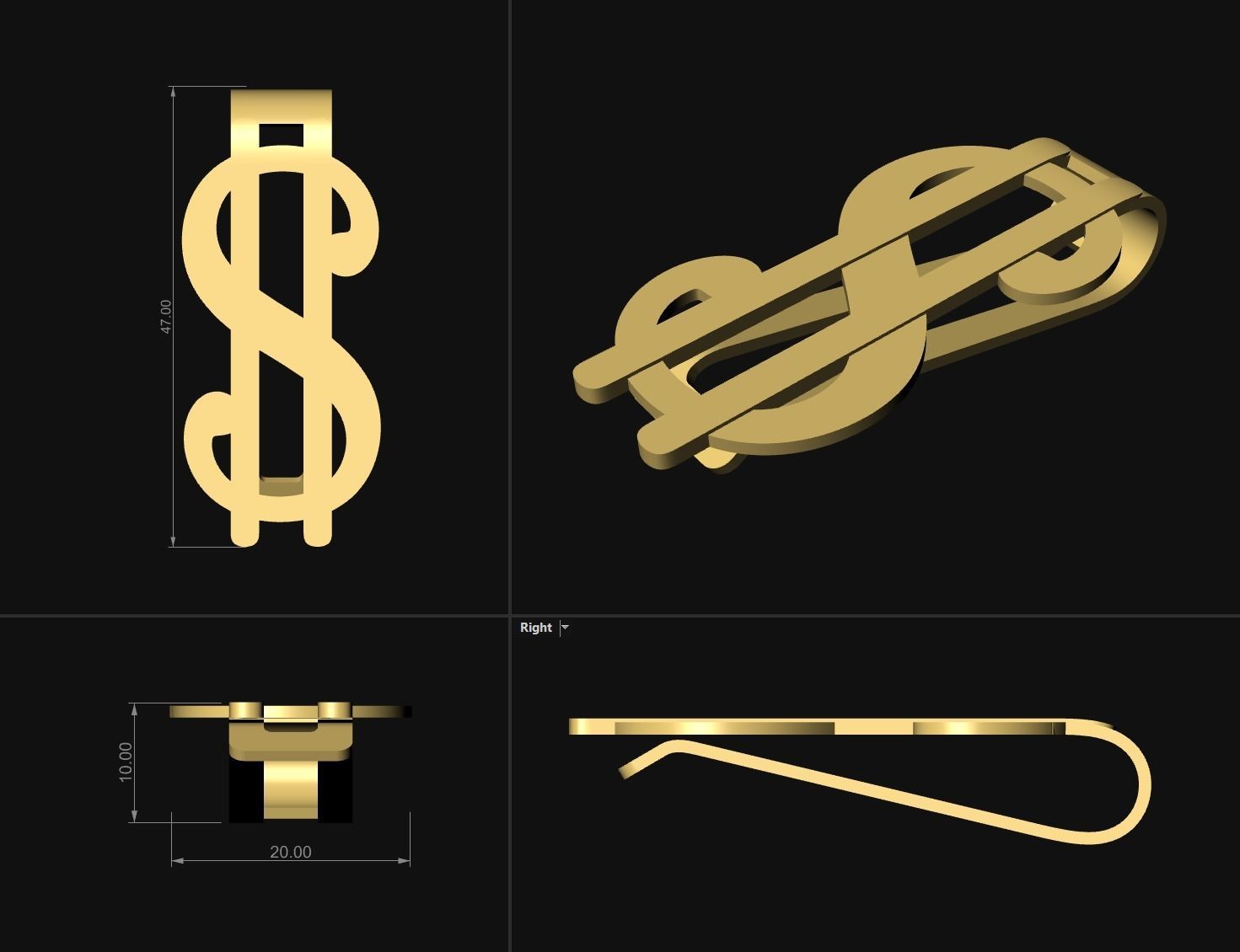 Dollar Sign Money Clip 3D model 3D printable | CGTrader