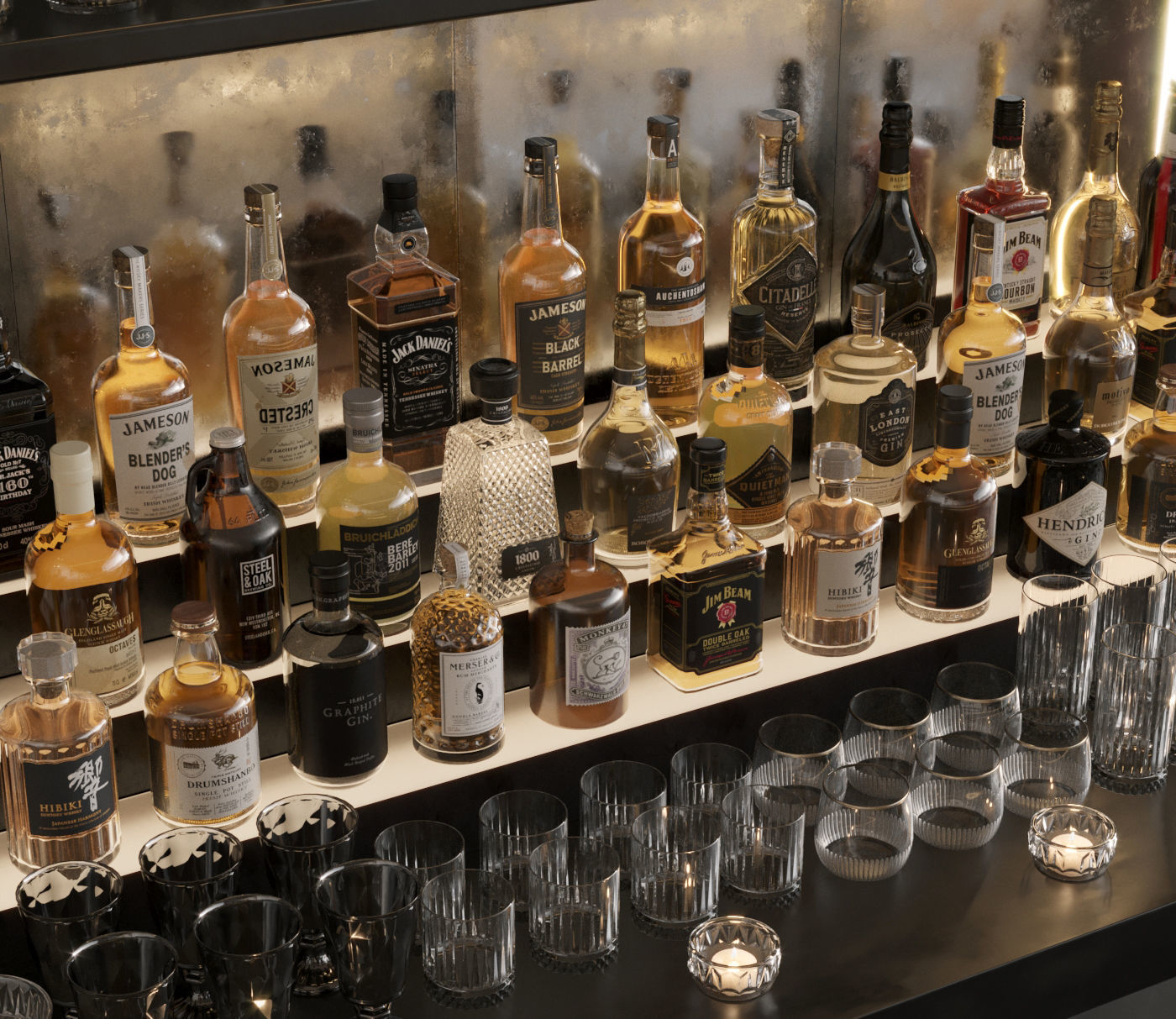 Bar Set 5 Liquor Bottles 3D model | CGTrader