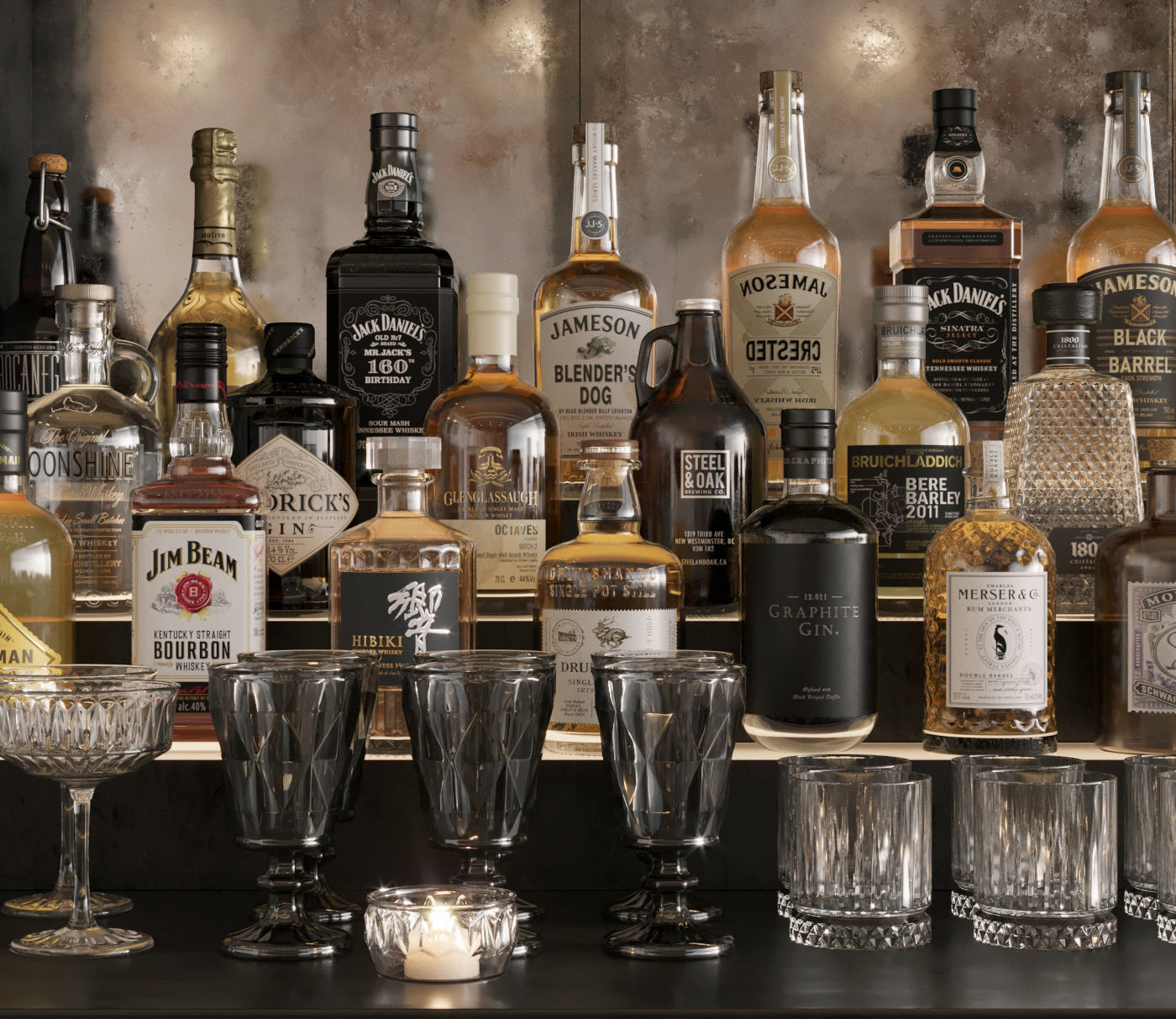 Bar Set 5 Liquor Bottles 3D model | CGTrader