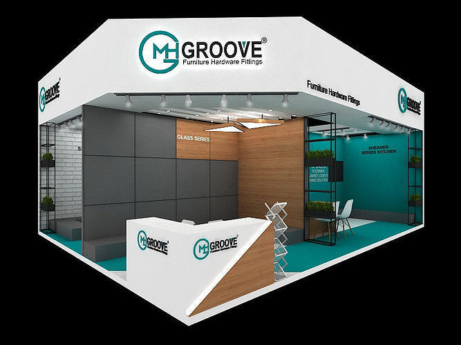 3D model 9mtr x 7mtr two side open exhibition stand VR / AR / low-poly ...