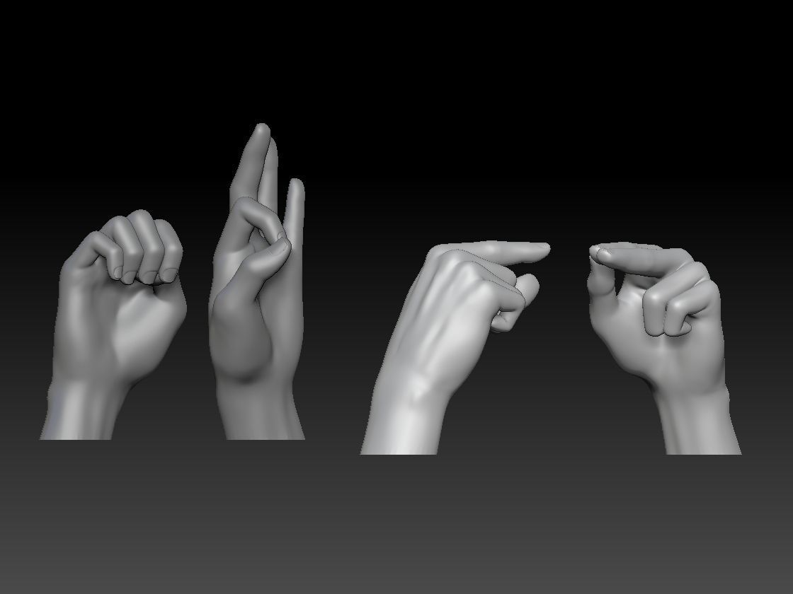 HAND SIGN LANGUAGE ALPHABET E F G H 3D model 3D printable | CGTrader