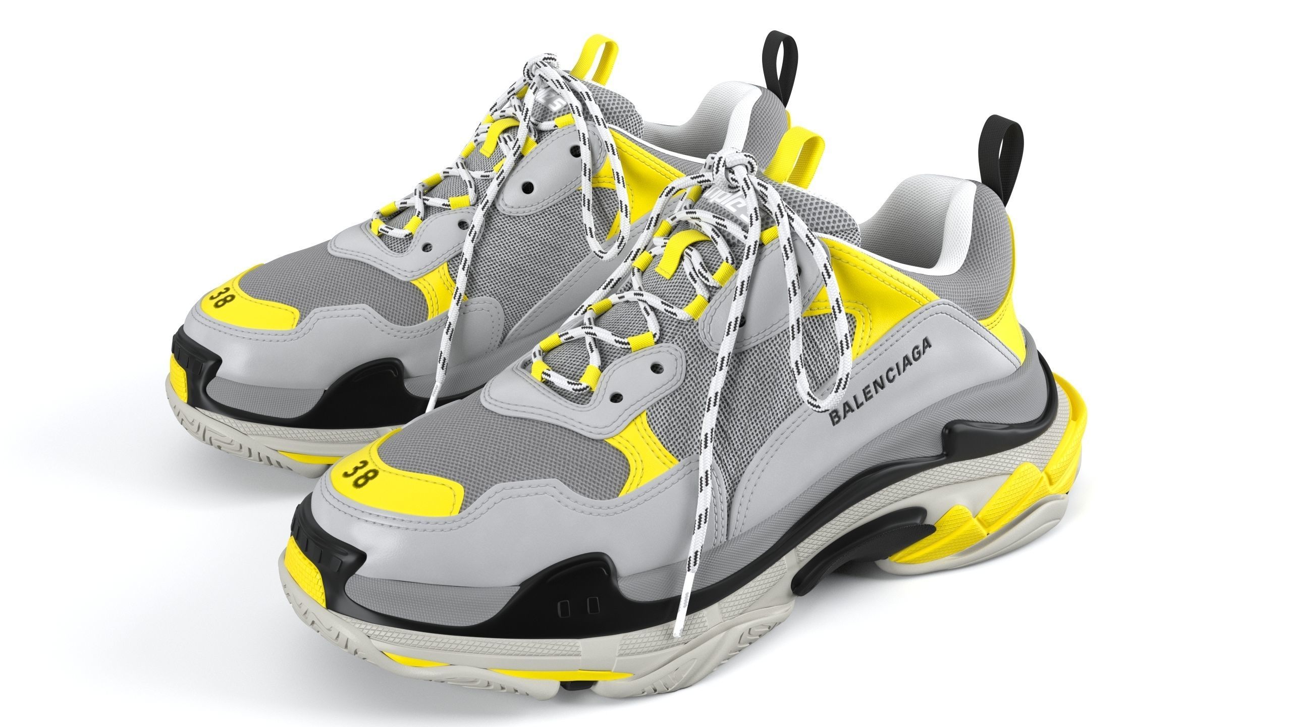 Balenciaga Triple S Yellow Grey PBR 3D model | CGTrader