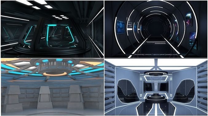 4 Sci Fi Rooms Sets 3D model | CGTrader