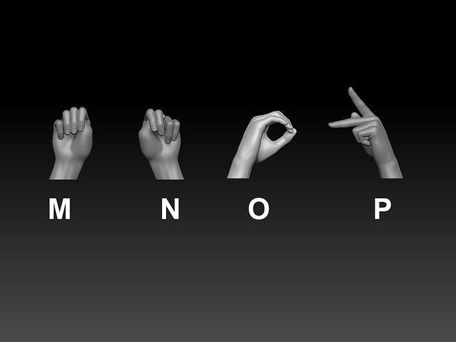HAND SIGN LANGUAGE ALPHABET M N O P 3D model 3D printable | CGTrader
