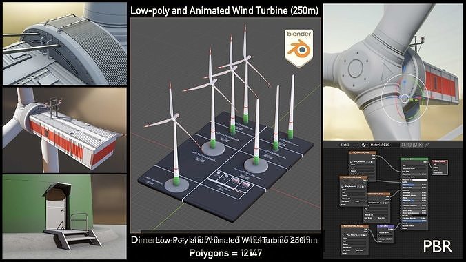 3D Model Collection Animated Wind Turbine 250m and Windpark in the ...