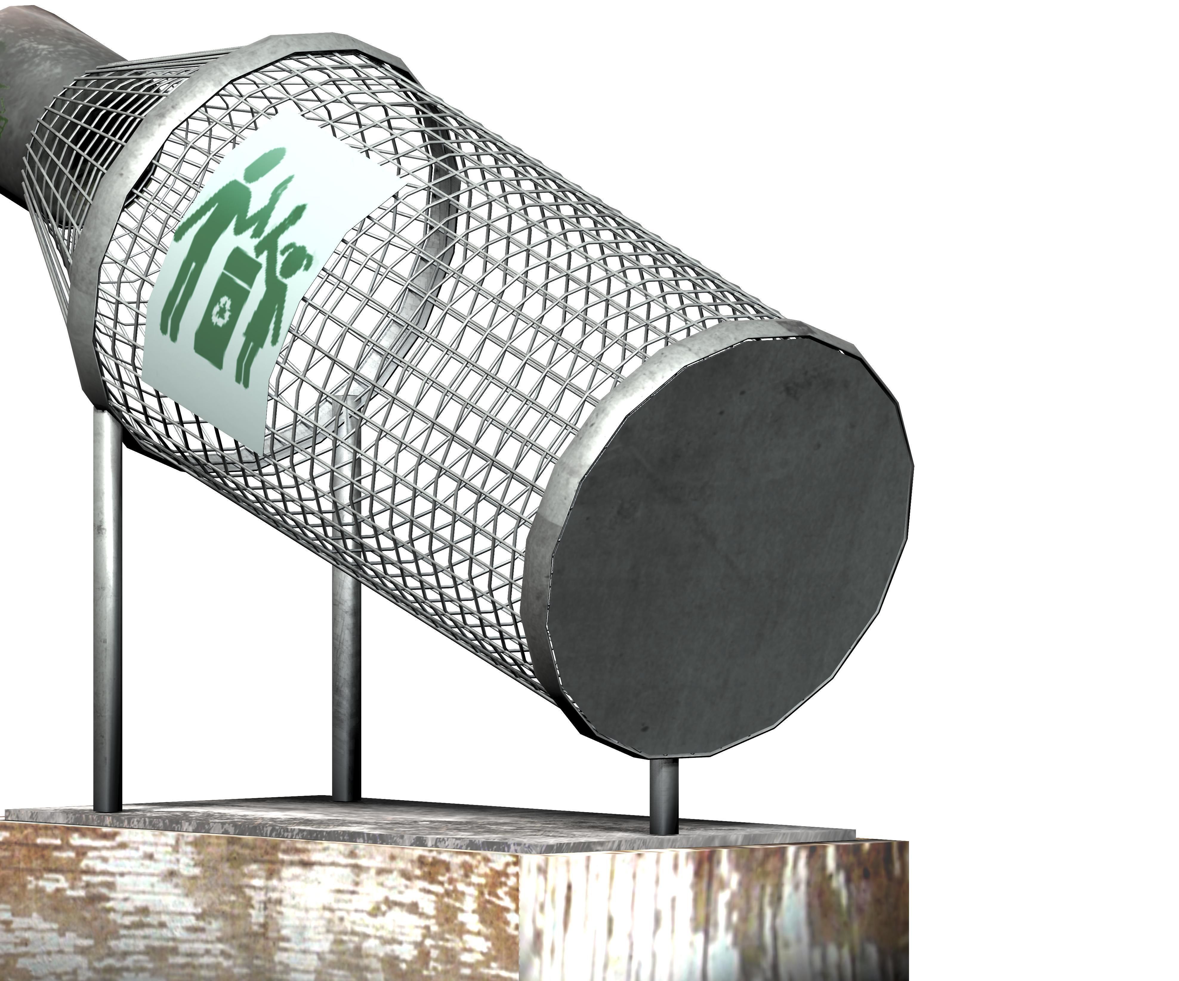 3D model Bottle-shaped metal recycling dust bin VR / AR / low-poly ...