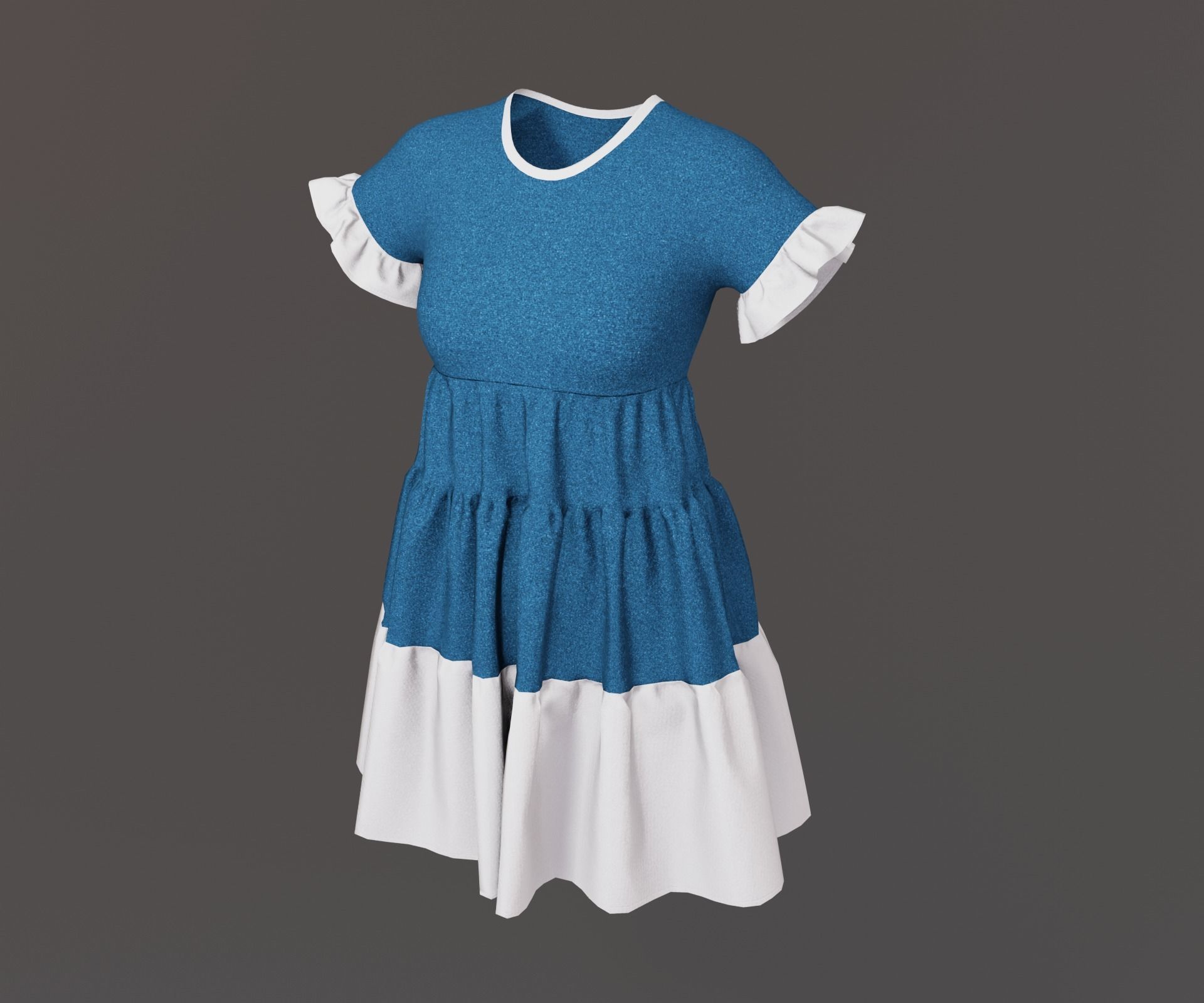 Woman dress with cascading ruffles 3D model | CGTrader