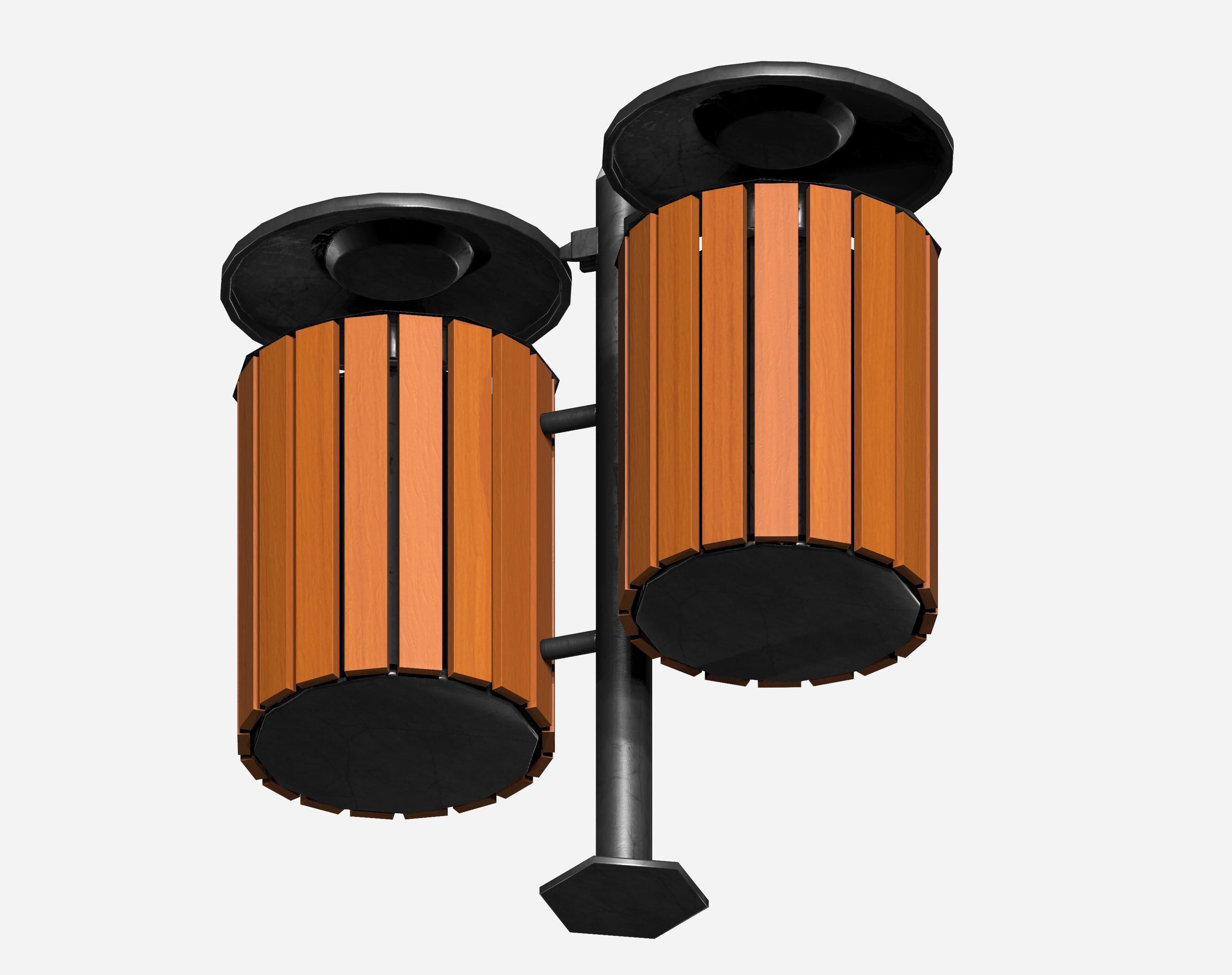 3D model Double wooden circular cage trash can with tap cover VR / AR ...