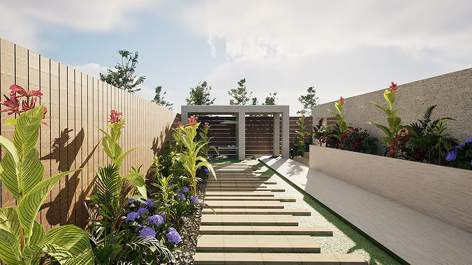 Linear Backyard Garden 3d model 3D model animated | CGTrader