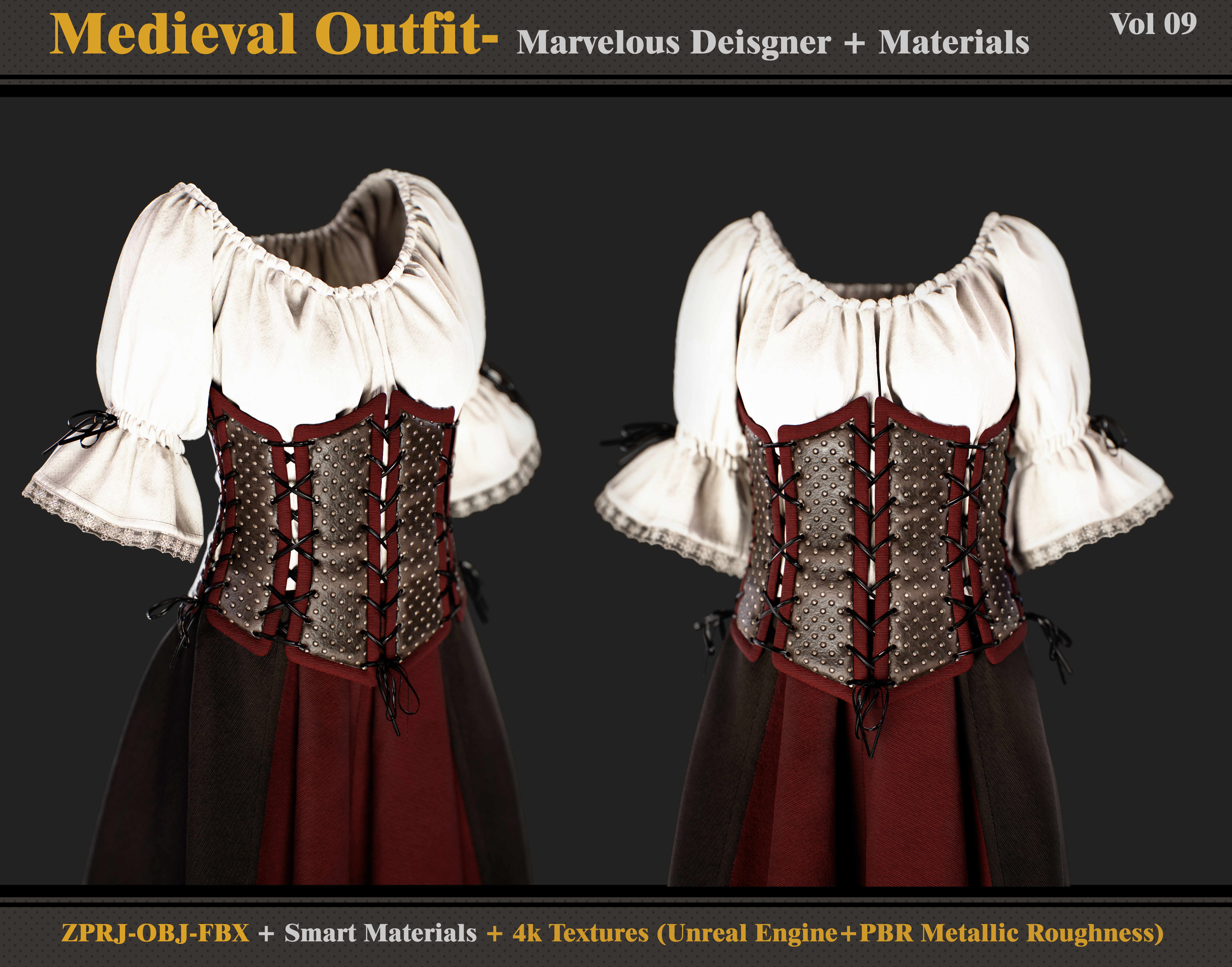 Medieval Outfit- MD-Clo3d - Smart Material -Textures - OBJ - FBX 3D ...