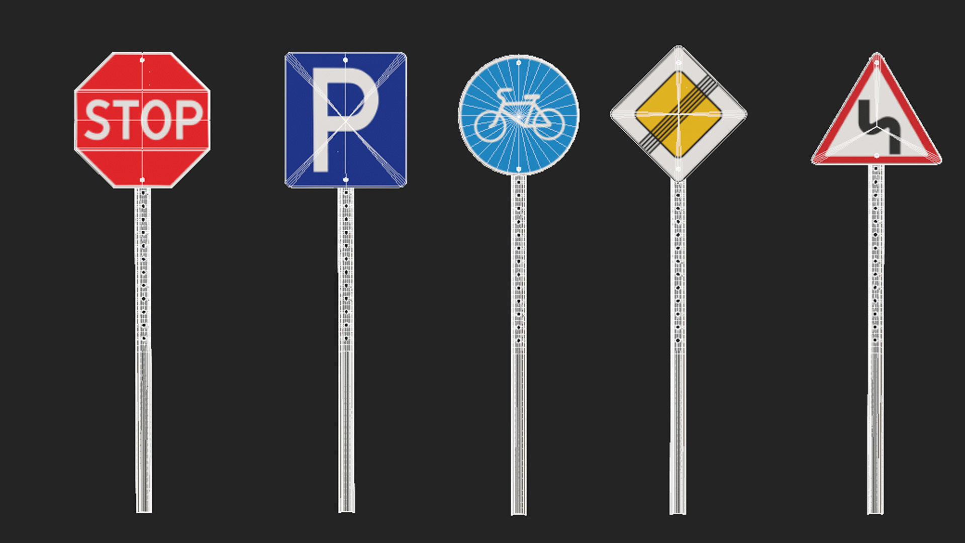 3D model Traffic Road Signs Set 01 VR / AR / low-poly | CGTrader