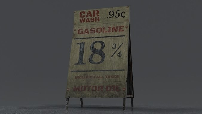 3D model Wooden Gas Station Pavement Sign - A Frame Sign VR / AR / low ...