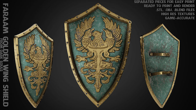 Dark Souls Faraam Golden Wing Shield for Cosplay 3D model 3D printable ...