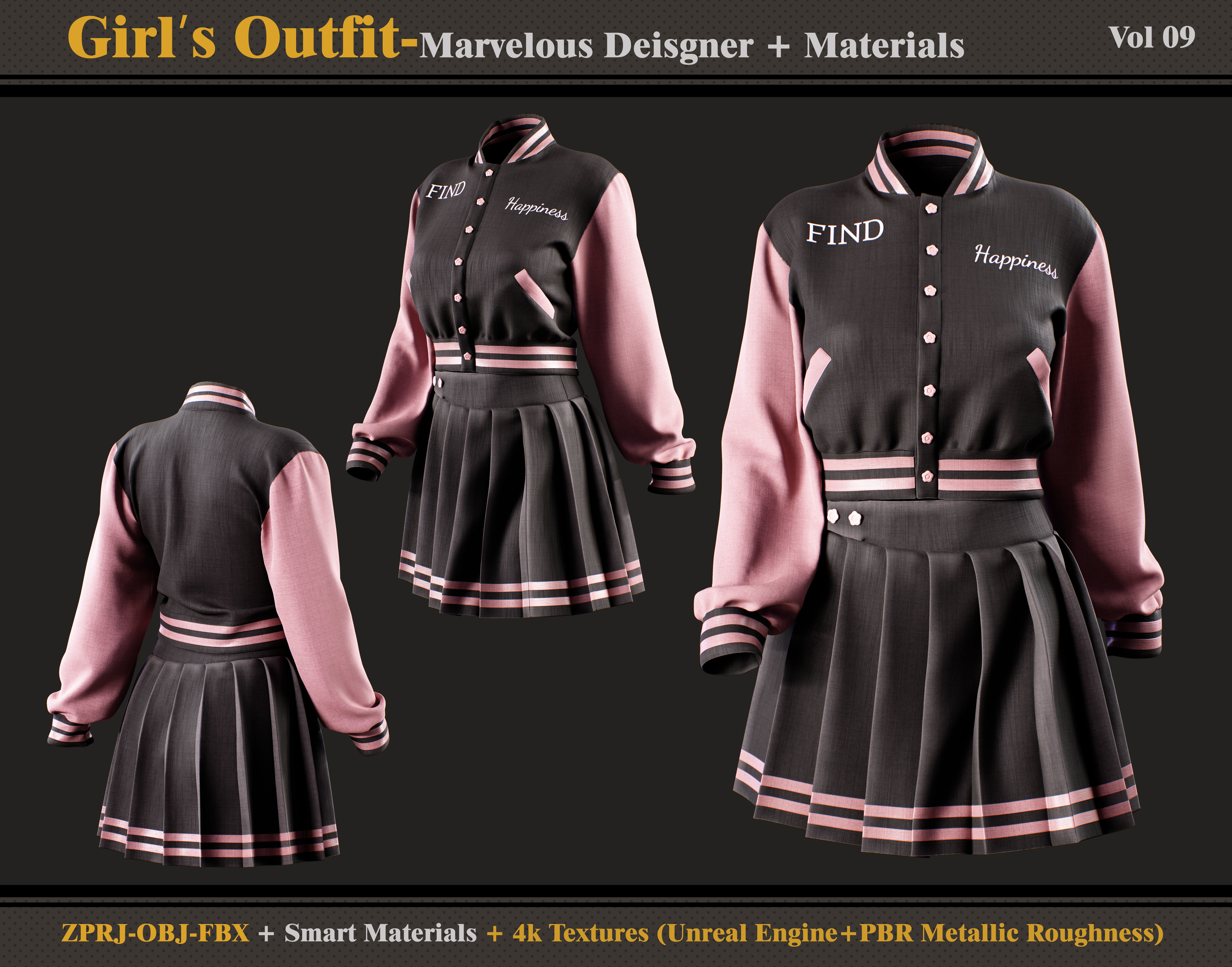 Girls Outfit-MD-CLO3D-fbx-obj-Materials-textures 3D model | CGTrader