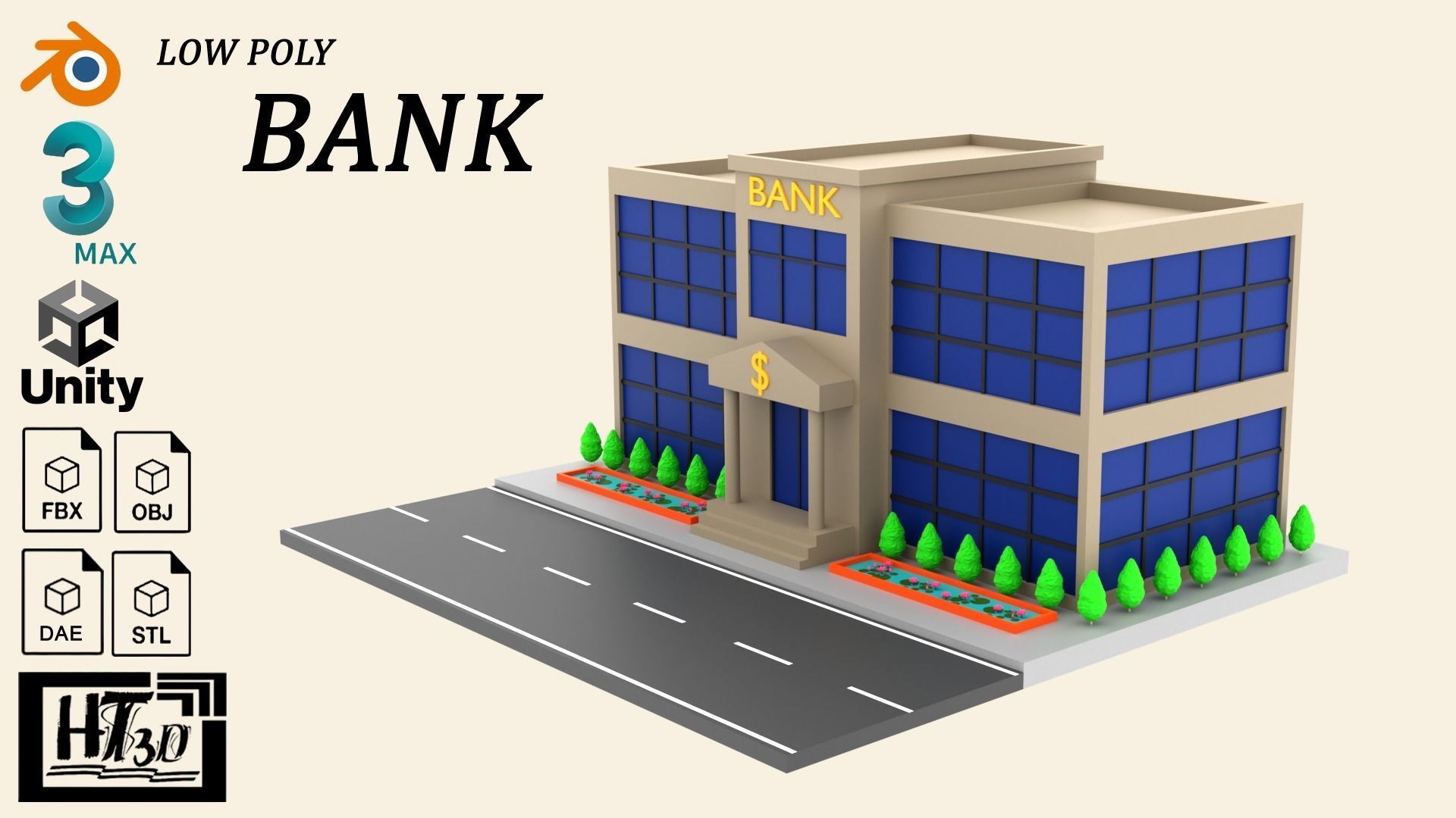 3D model Bank Building VR / AR / low-poly | CGTrader