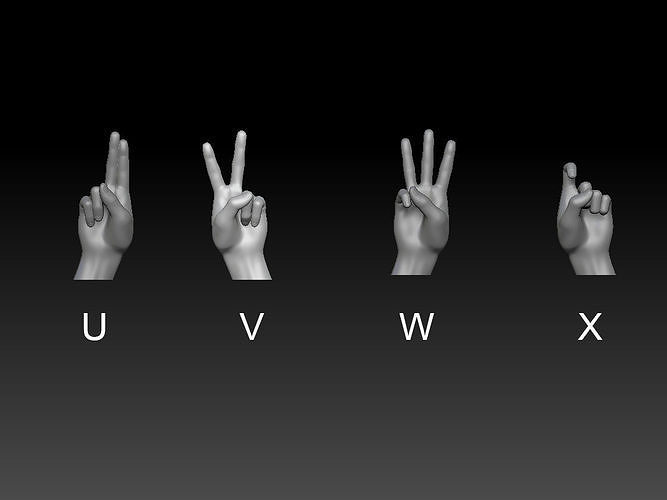 HAND SIGN LANGUAGE ALPHABET U V W X 3D model 3D printable | CGTrader