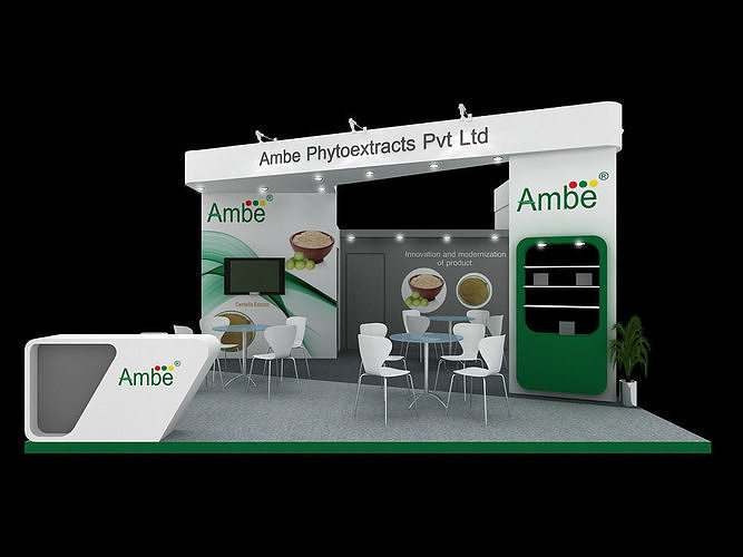 3D model 7 mtr x 6mtr 3 side open exhibition stands VR / AR / low-poly ...