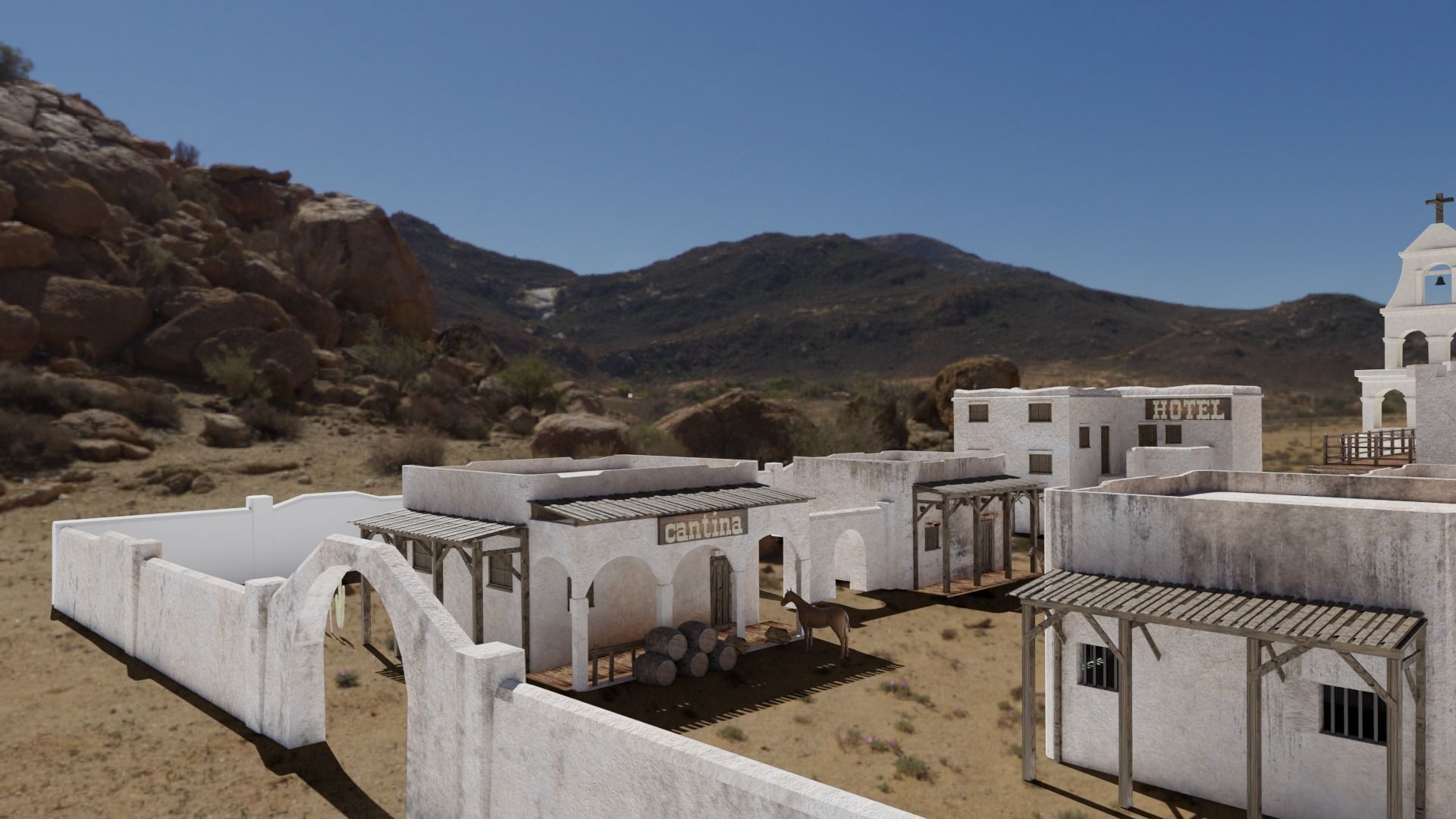 3D model MEXICAN low poly western cowboy village in kit VR / AR / low ...