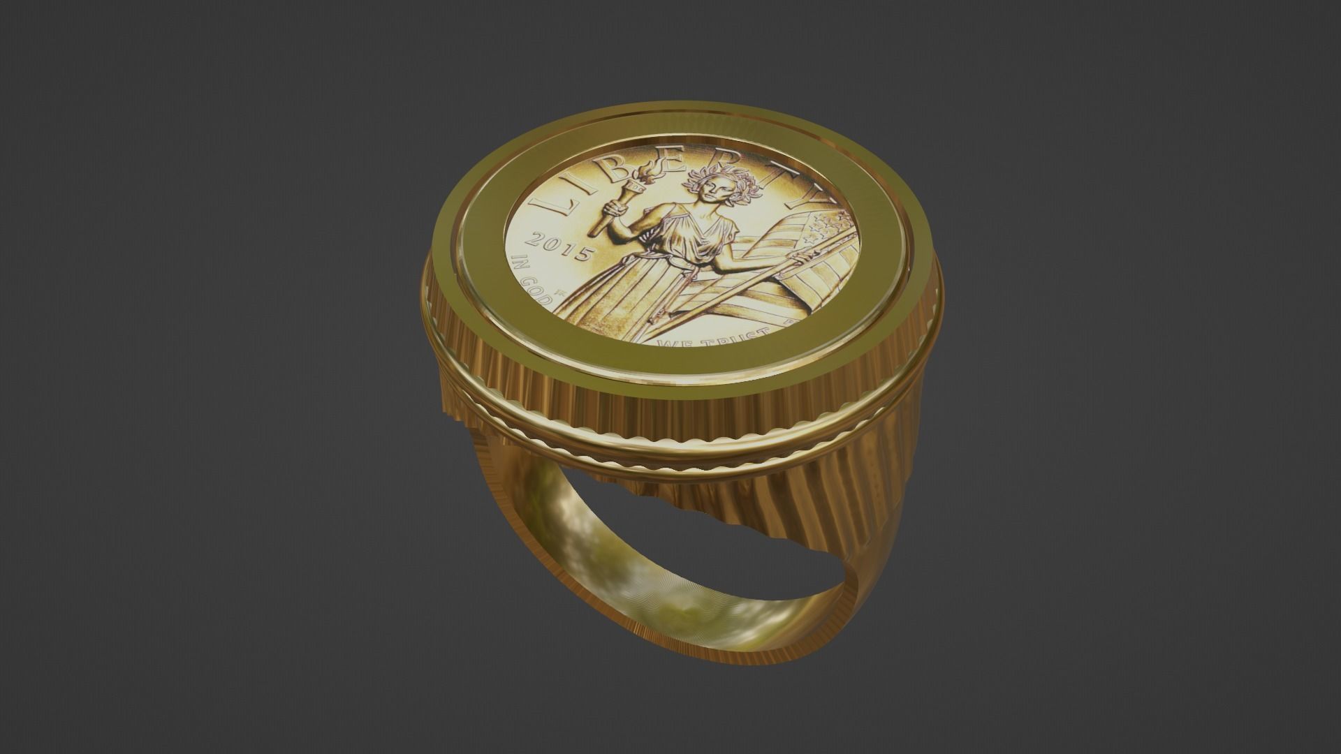 American gold dime ring frame bezel mount 3D model 3D printable | CGTrader