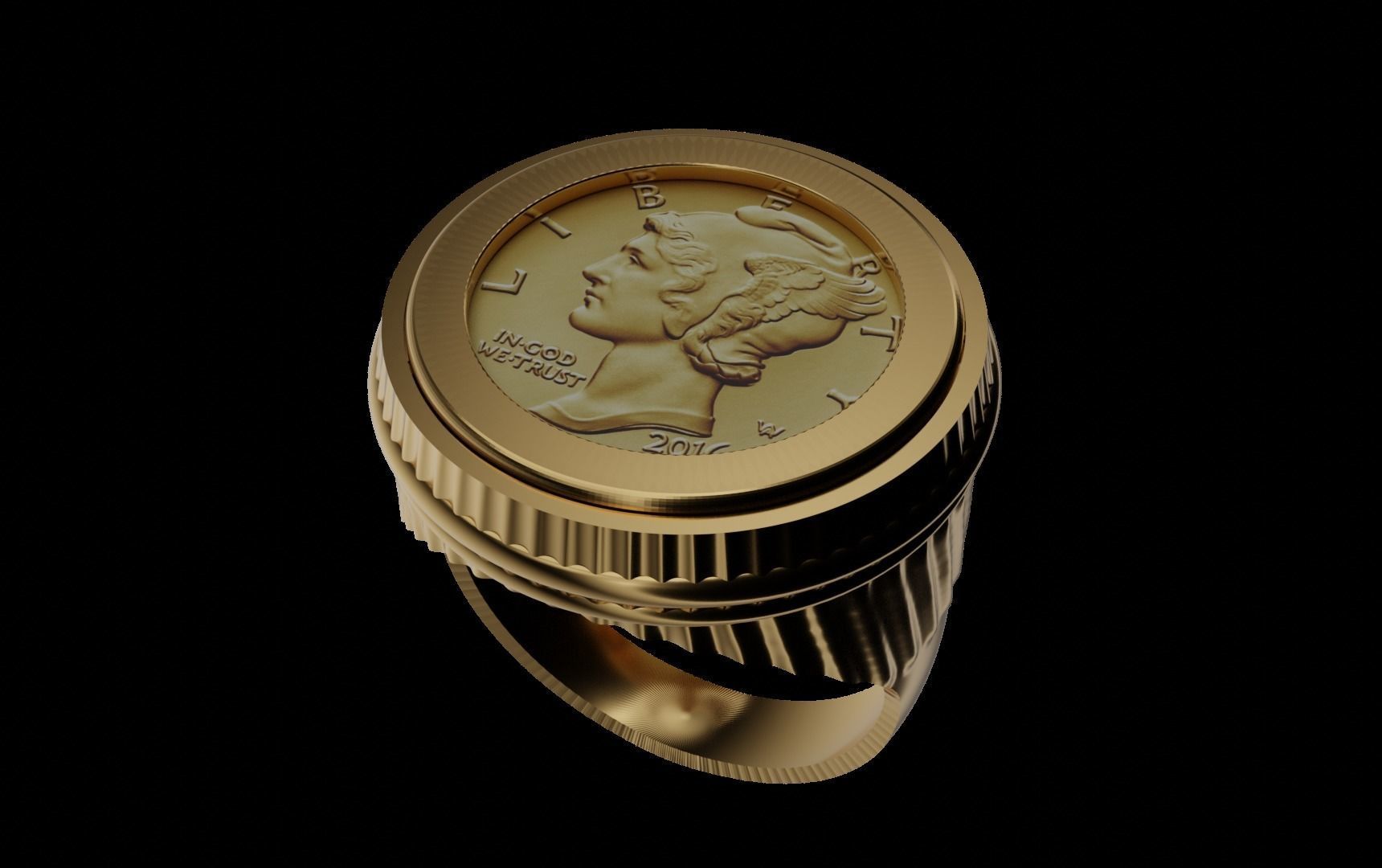 American gold dime ring frame bezel mount 3D model 3D printable | CGTrader
