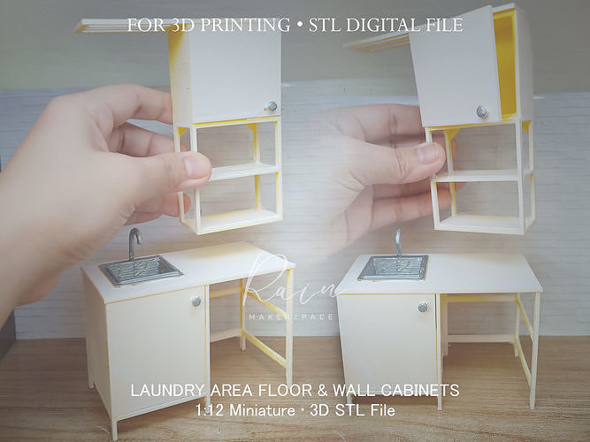 Miniature Ikea-inspired Laundry Room Cabinets 3D model 3D printable ...