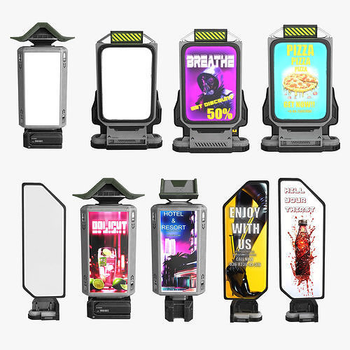 3D Model Collection Sci-fi Billboard Sign set of 3 VR / AR / low-poly ...