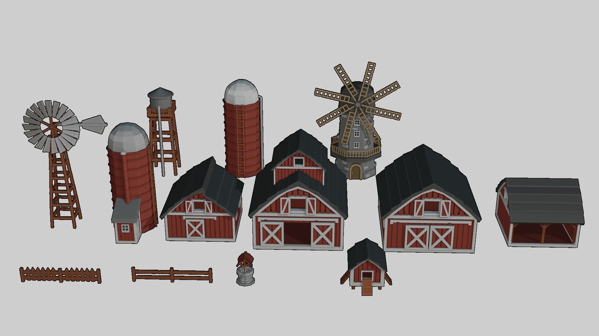 3D model FARM BUILDINGS PACK 4K VR / AR / low-poly | CGTrader