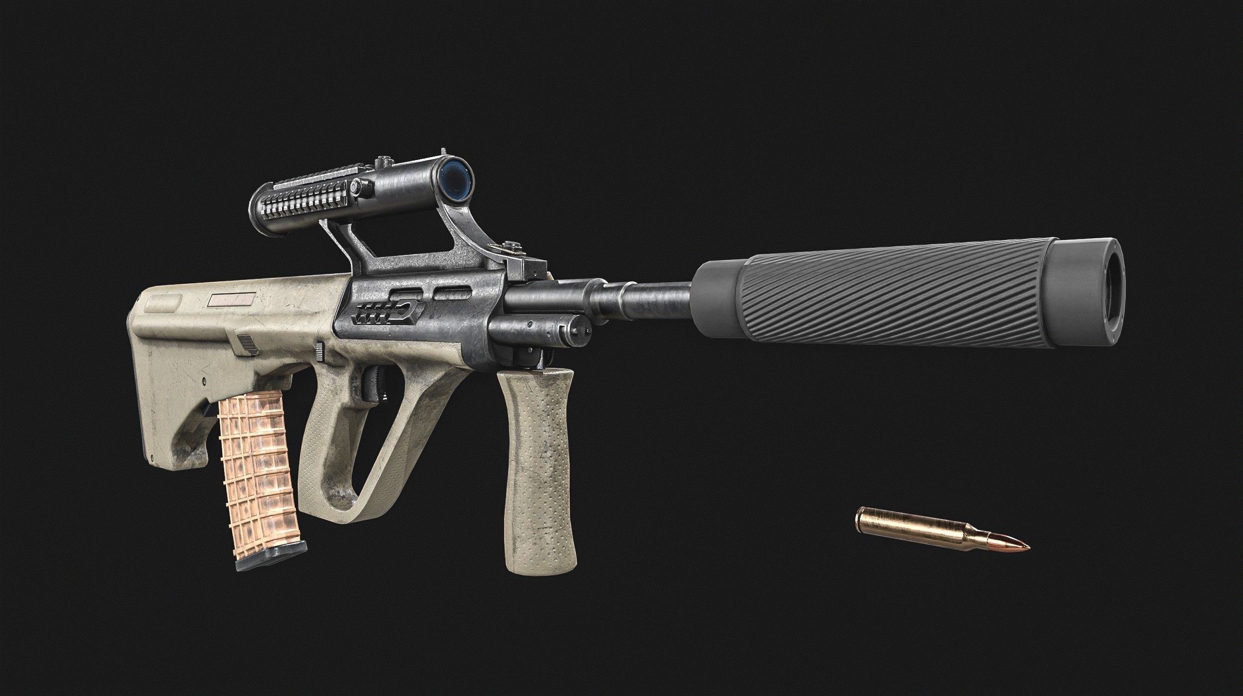 3D model Steyr Aug Assault Rifle with Silencer VR / AR / low-poly ...